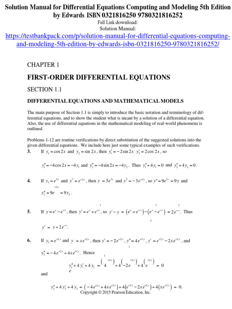 Solution Manual For Differential Equations Computing and Modeling 5th ...