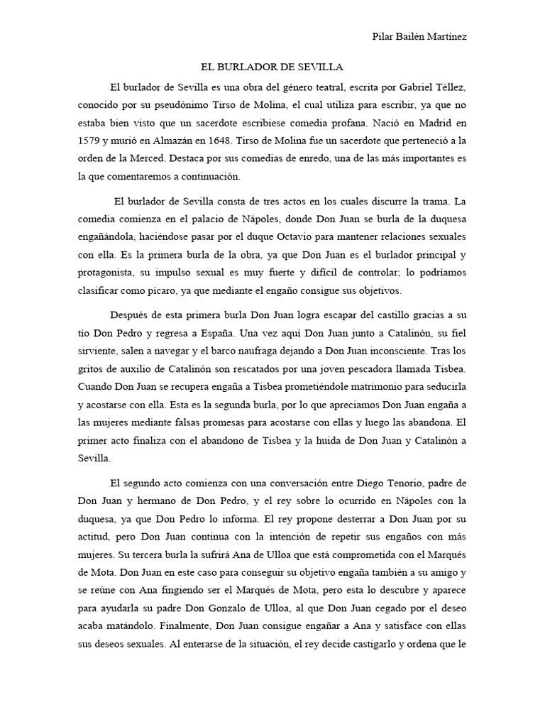 Análisis de "El burlador de Sevilla" | PDF