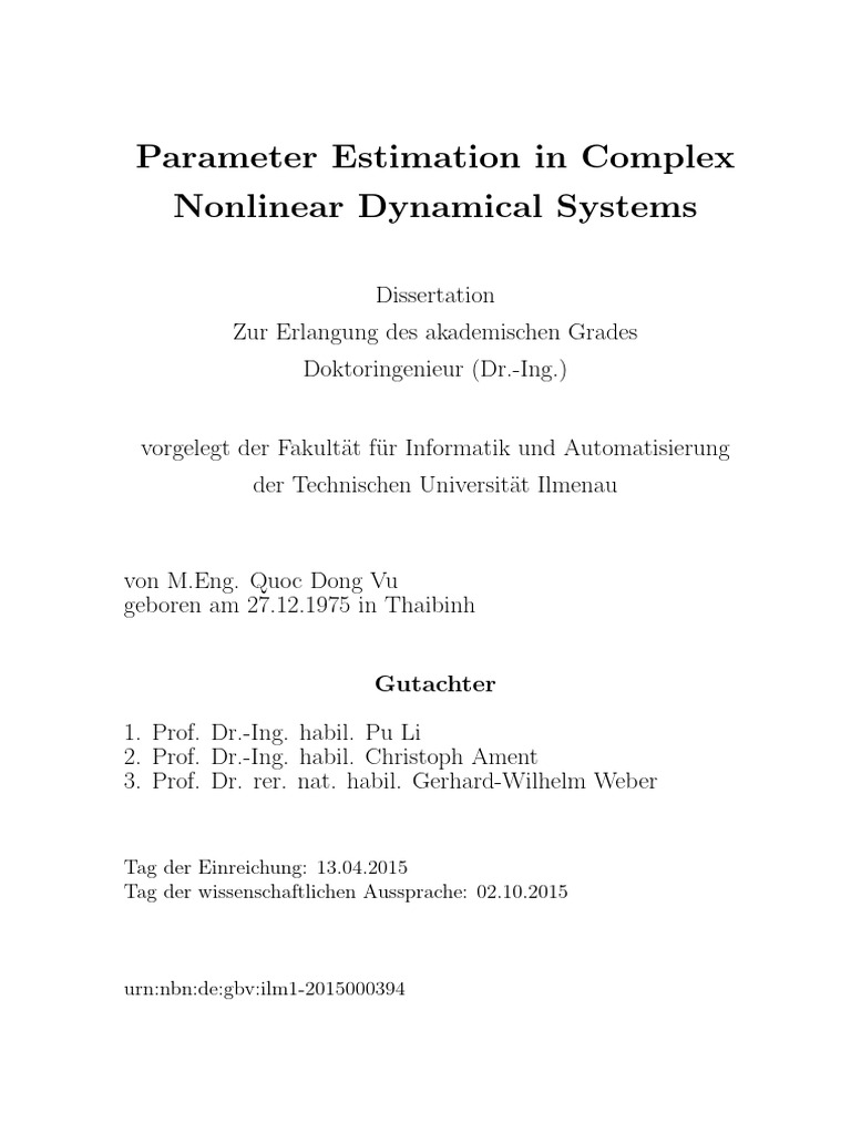 Parameter Estimation in Complex Nonlinear Dynamical Systems | PDF | Mathematical Optimization ...