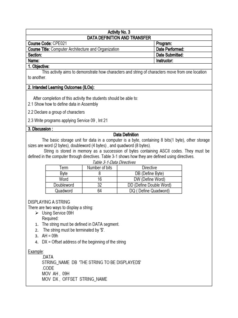 Activity No 3 Data Definition and Transfer | PDF | String (Computer ...