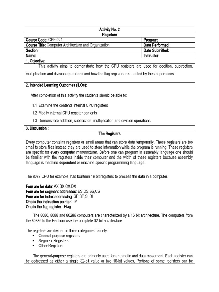 Activity No 2 Registers | PDF | Teaching Methods & Materials | Computers