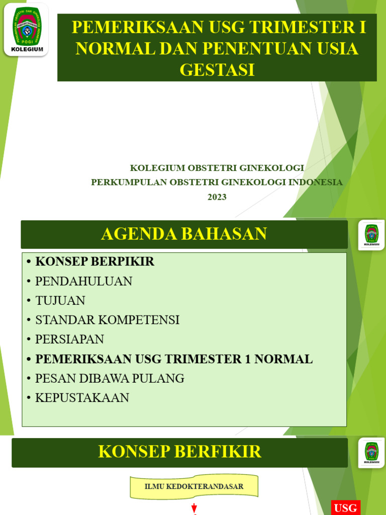 Kolegium OBGIN 2019, USG, 6. Pemeriksaan USG Trimester I Normal Dan ...