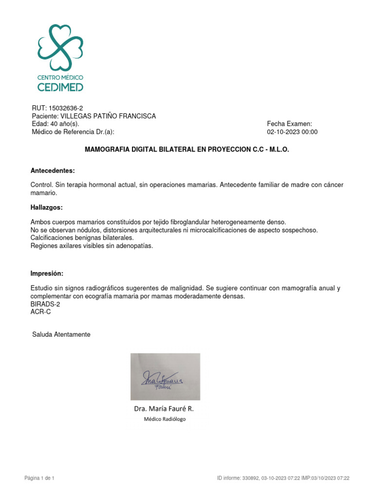 Mamografía Digital Bilateral BIRADS-2 | PDF