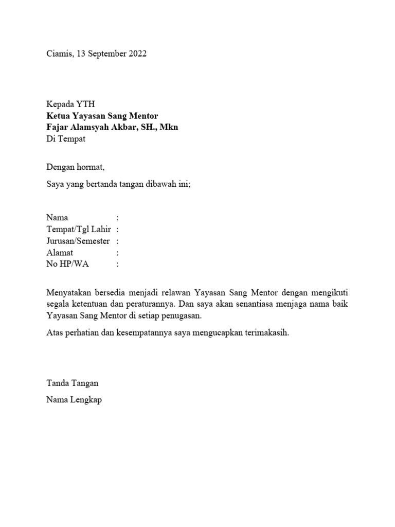 Contoh Surat Relawan | PDF