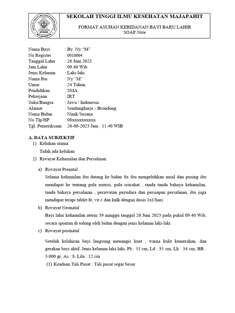 SOAP Note BBL 2 Jam - NINIK SUSANA | PDF