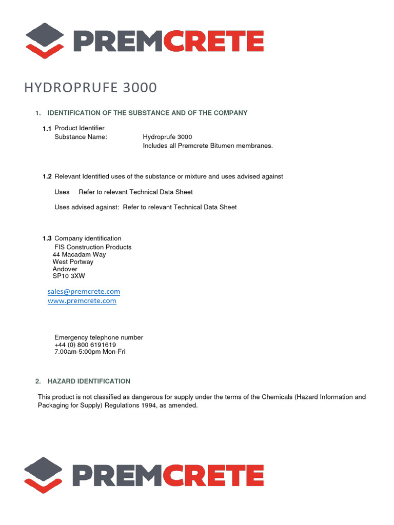Hydroprufe 3000 MSDS | PDF | Wellness