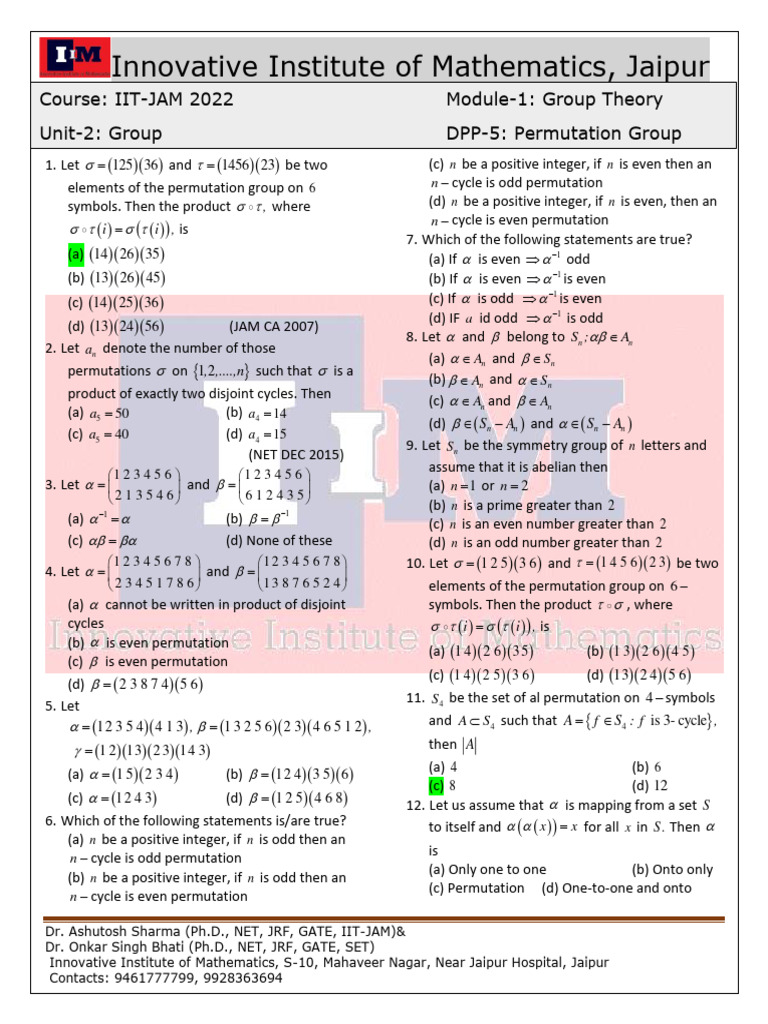 DPP-5 Permutation Group | PDF | Permutation | Mathematical Objects DPP-5 Permutation Group | PDF | Permutation | Mathematical Objects