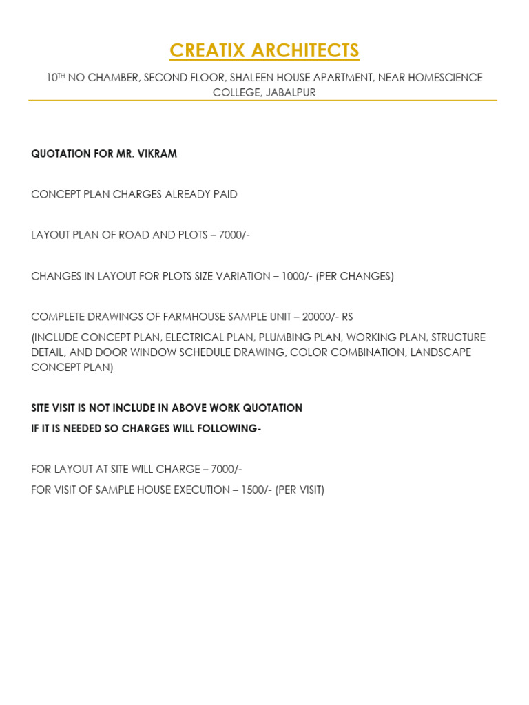 Creatix Architects Quotation | PDF