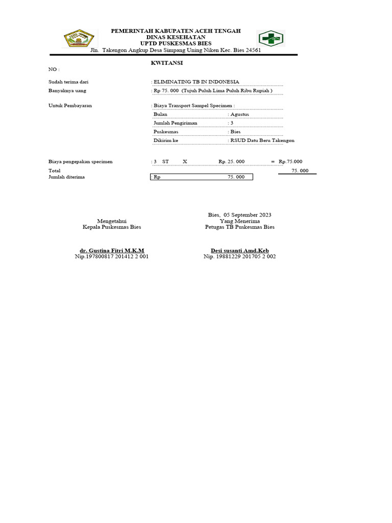 Kwitansi Transport September | PDF