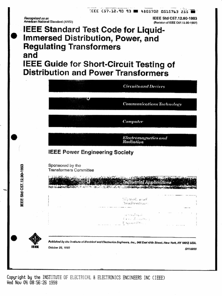 Ieee Std C57 12 90 1993 Stantard Test Code For Liquid Immersed Distribution Power And