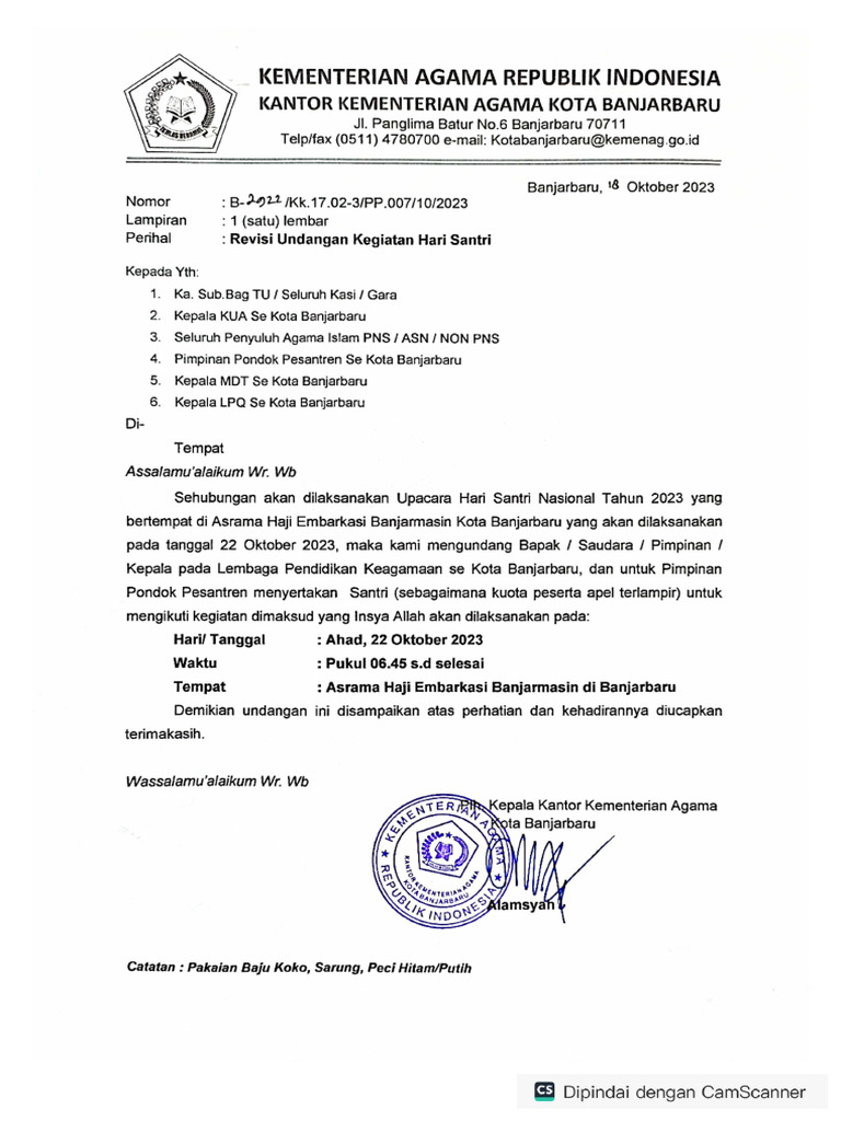 Revisi Undangan Kegiatan Hari Santri | PDF