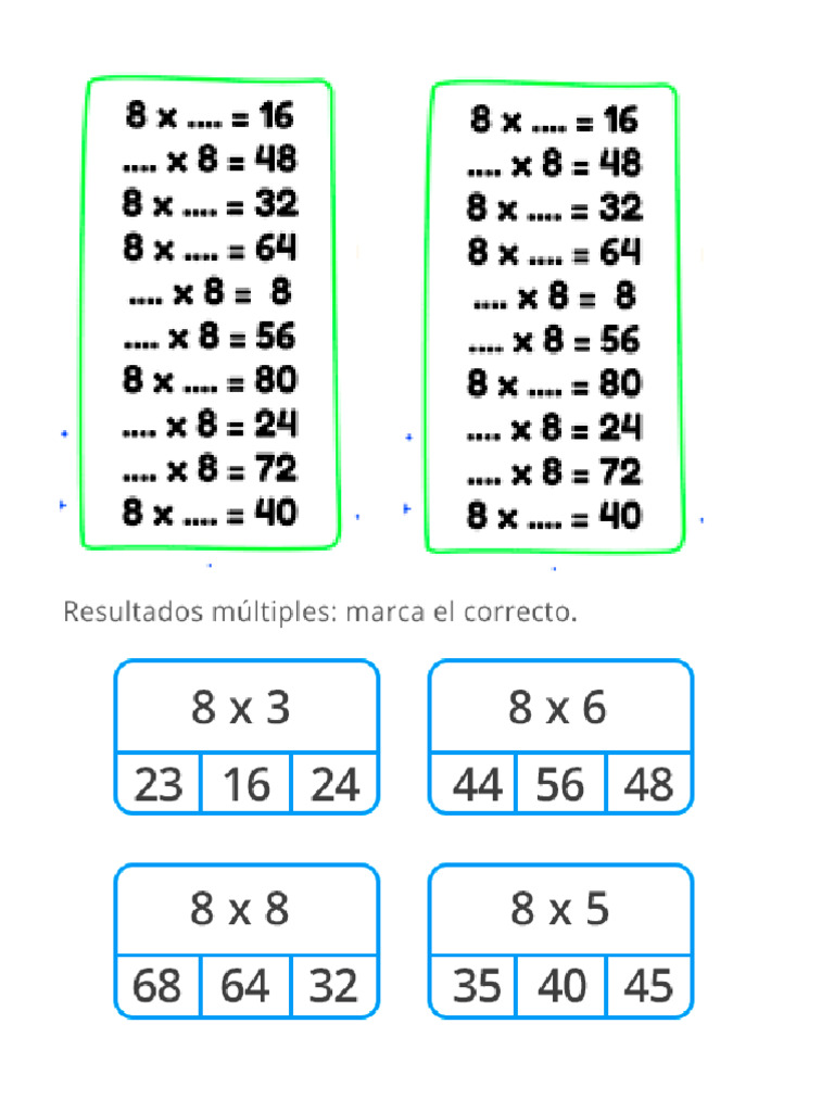 Actividades Tablas de 8 y 9 | PDF