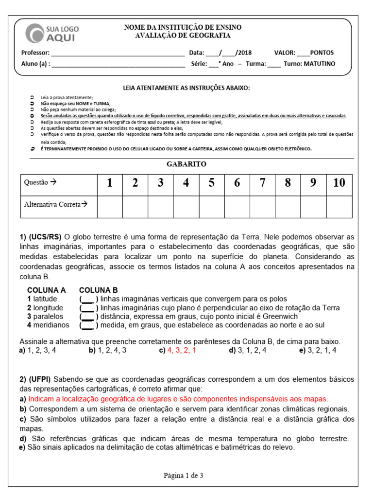Coordenadas Geográficas Pdf Longitude Geografia