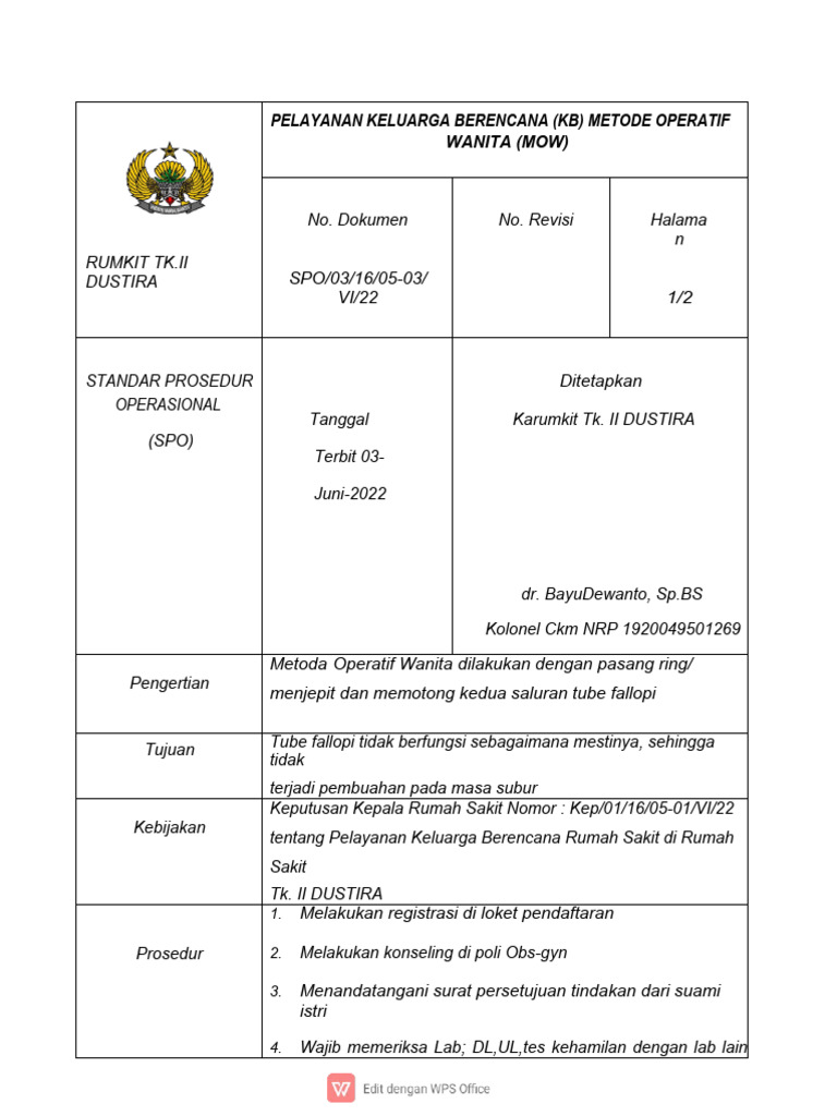 Pelayanan KB Metode Operatif Wanita | PDF