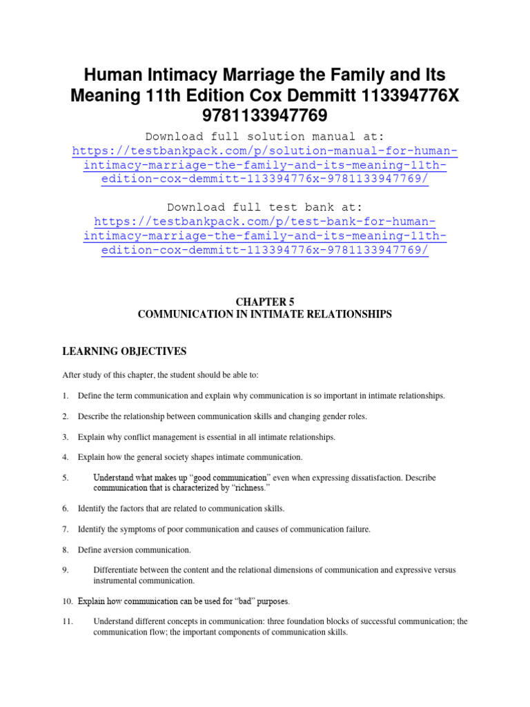 Human Intimacy Marriage The Family and Its Meaning 11th Edition Cox ...