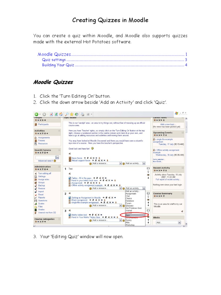 Creating Quizzes in Moodle | PDF | Quiz | Multiple Choice