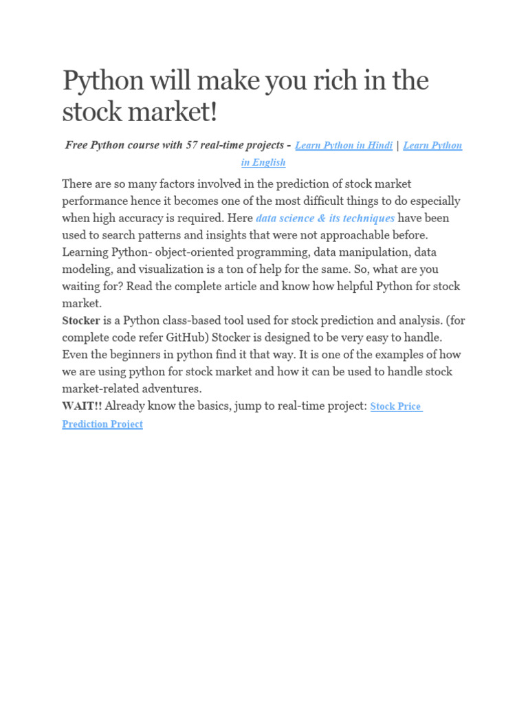 Python Will Make You Rich in The Stock Market | PDF | Support Vector ...