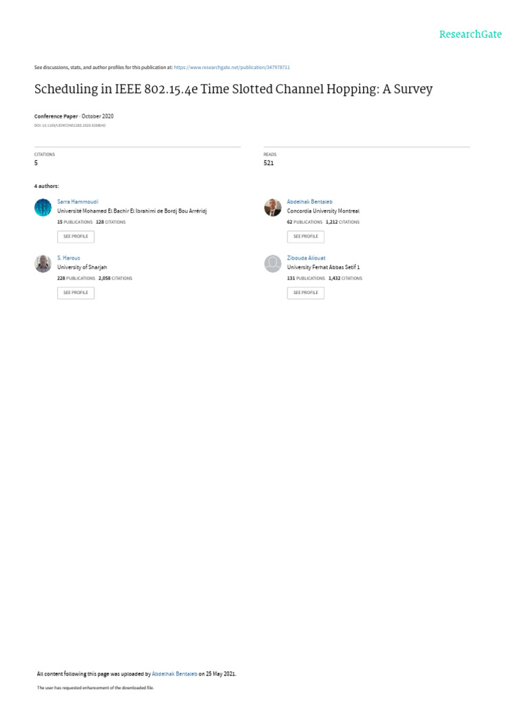 IEEE 802.15.4e TSCH Scheduling Survey | PDF | Computer Network | Internet Of Things