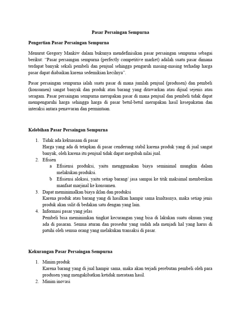 Pasar Persaingan Sempurna | PDF