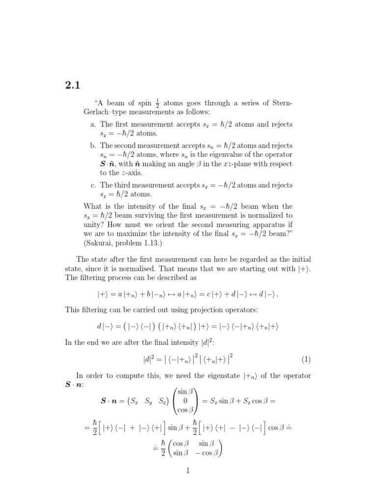 Sakurai 1.17 | PDF | Trigonometric Functions | Eigenvalues And Eigenvectors