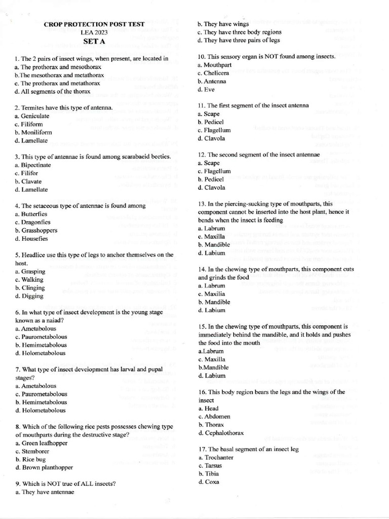 Crop Prot Post Test | PDF