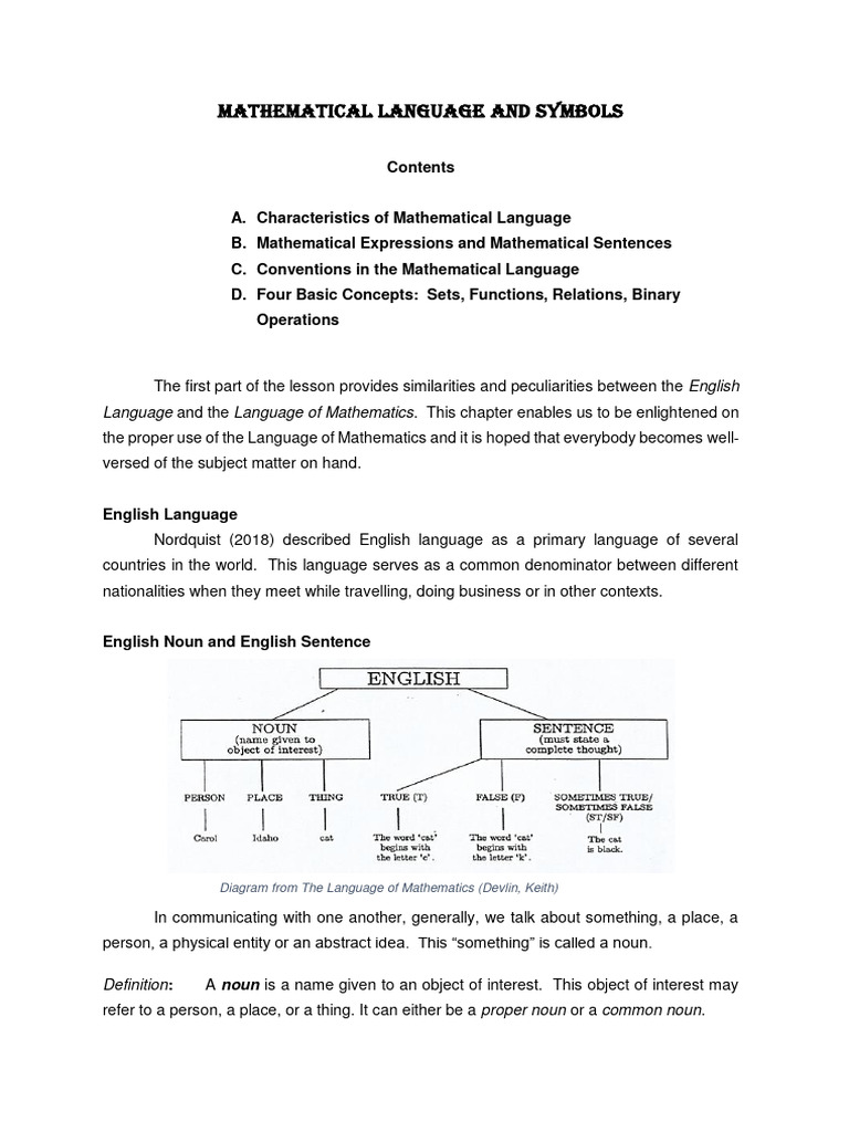 Lesson 2-1. Mathematical Language | PDF | Set (Mathematics) | Function (Mathematics)