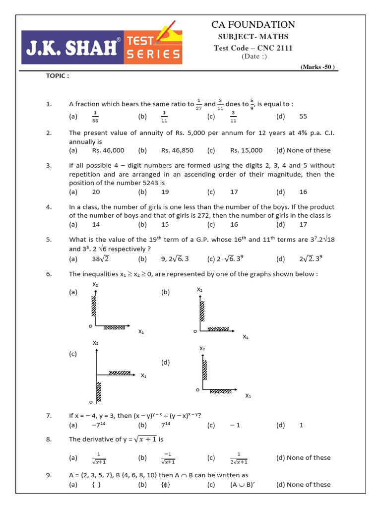 CNC 2111 - Maths - Question Paper. | PDF | Mean | Numbers