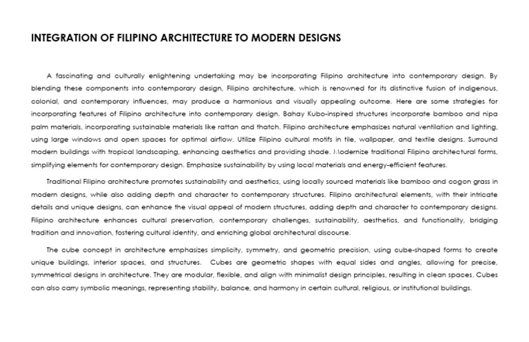 Integration of Filipino Architecture To Modern Designs | PDF