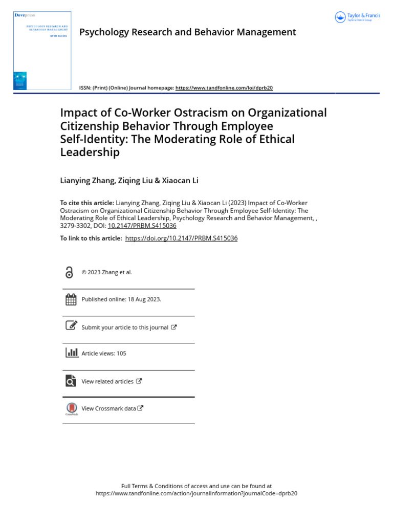 Impact of Co-Worker Ostracism On Organizational Citizenship Behavior Through Employee Self ...