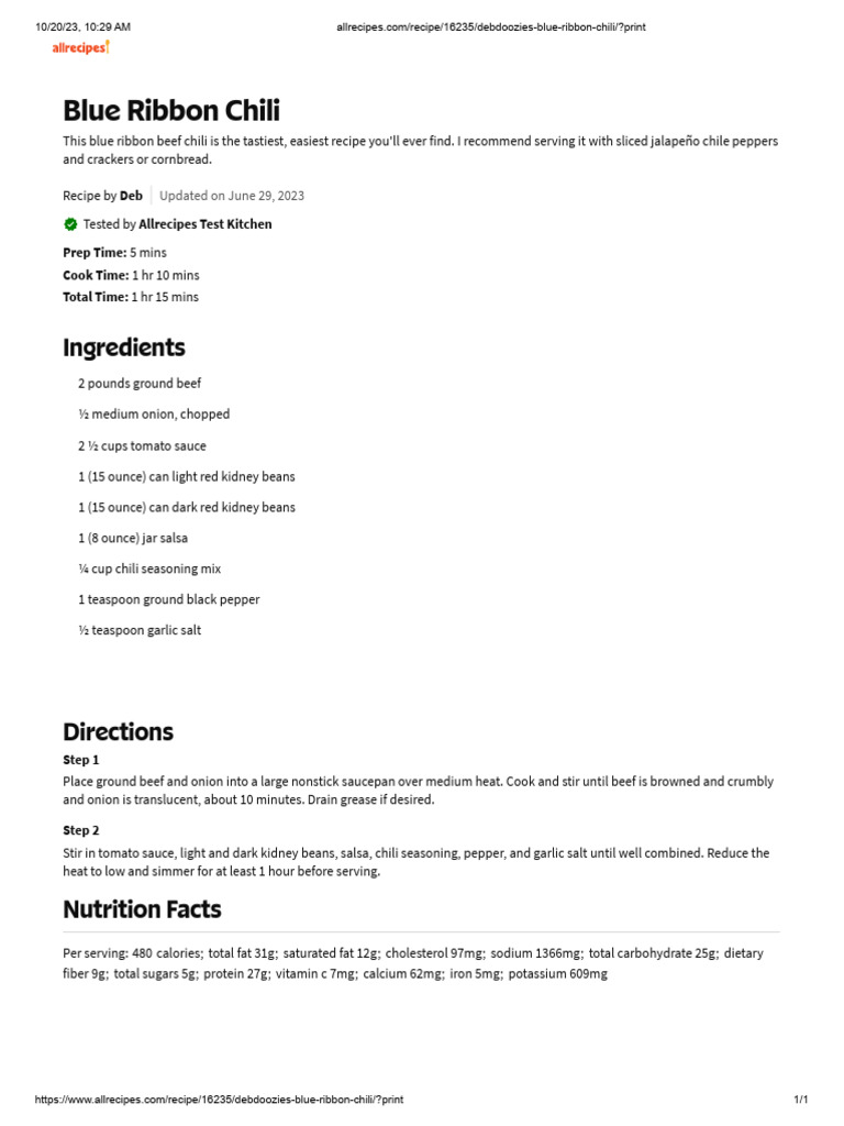 Blue Ribbon Chili | PDF