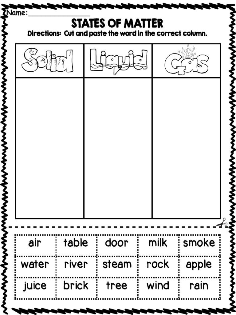 States of Matter Cut and Paste Worksheet | PDF