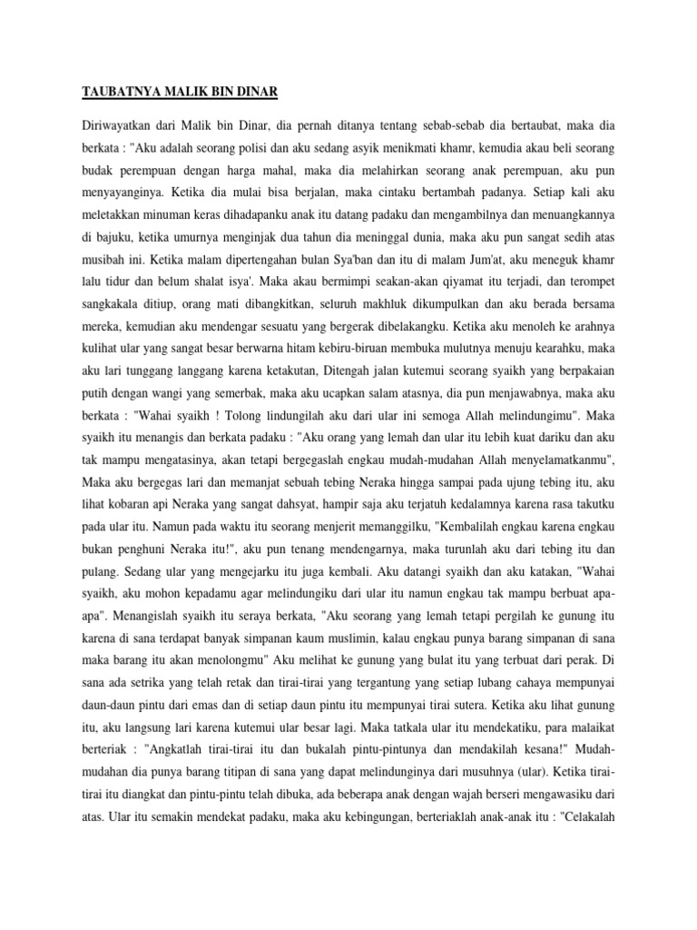 Taubatnya Malik Bin Dinar | PDF