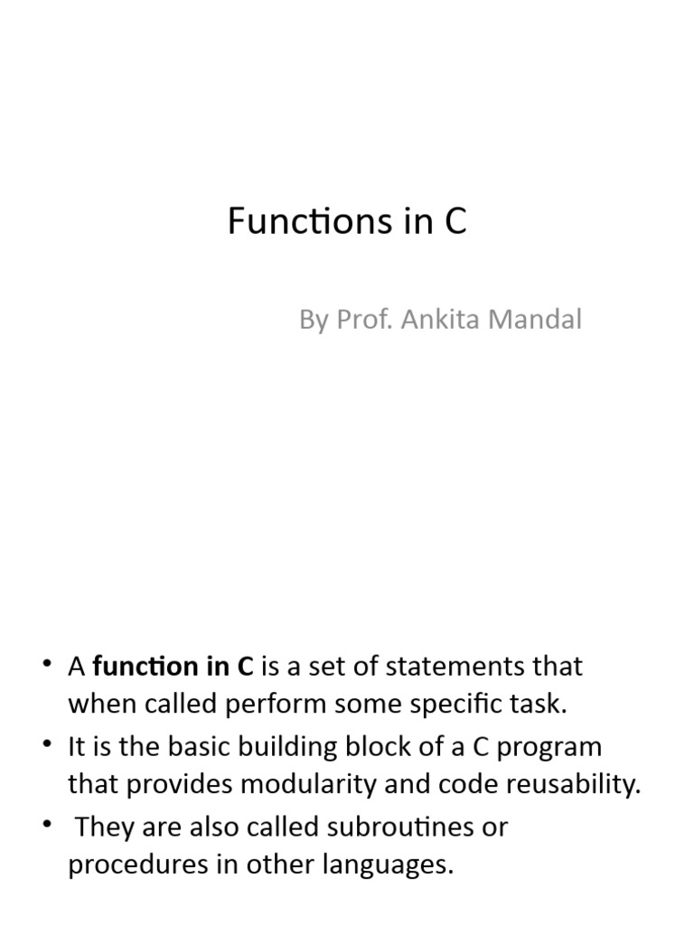 Function In C Pdf Parameter Computer Programming Computer Program 1160