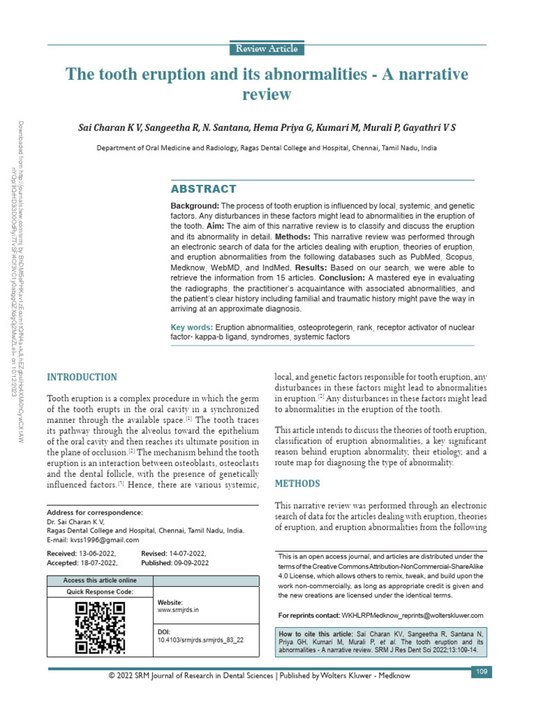 The Tooth Eruption and Its Abnormalities A.5 | PDF | Tooth | Bone