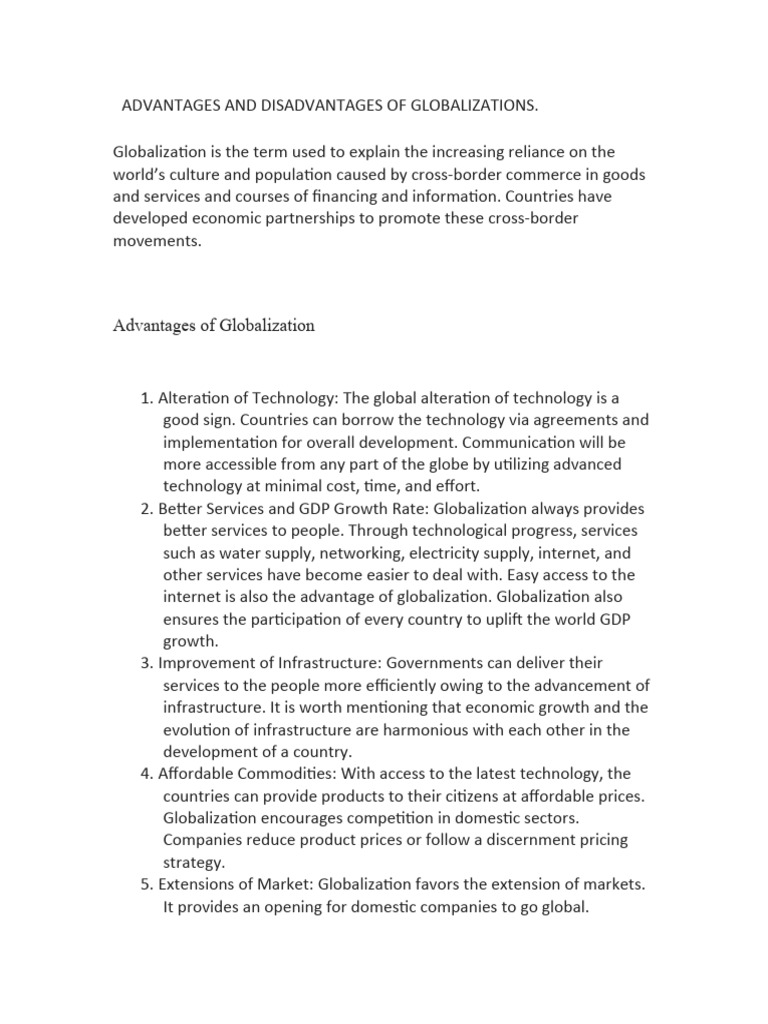 Advantages and Disadvantages of Globalization | PDF