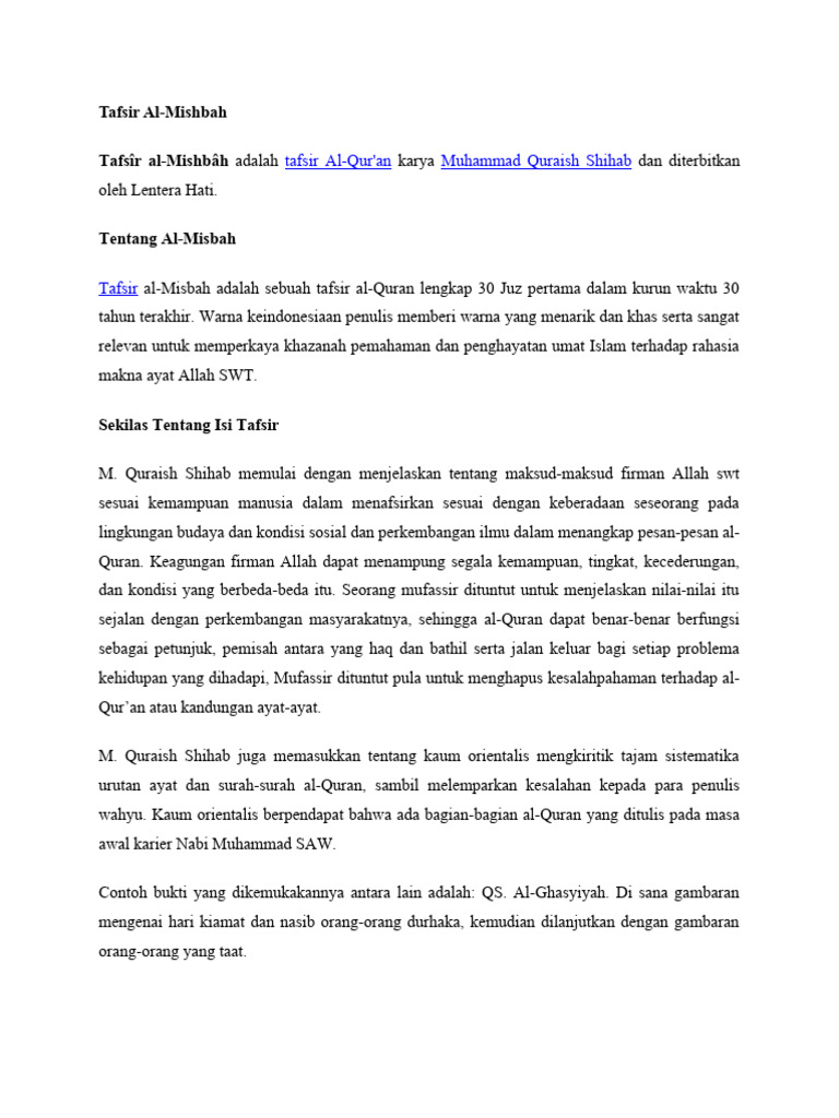 Tafsir Al Mishbah | PDF