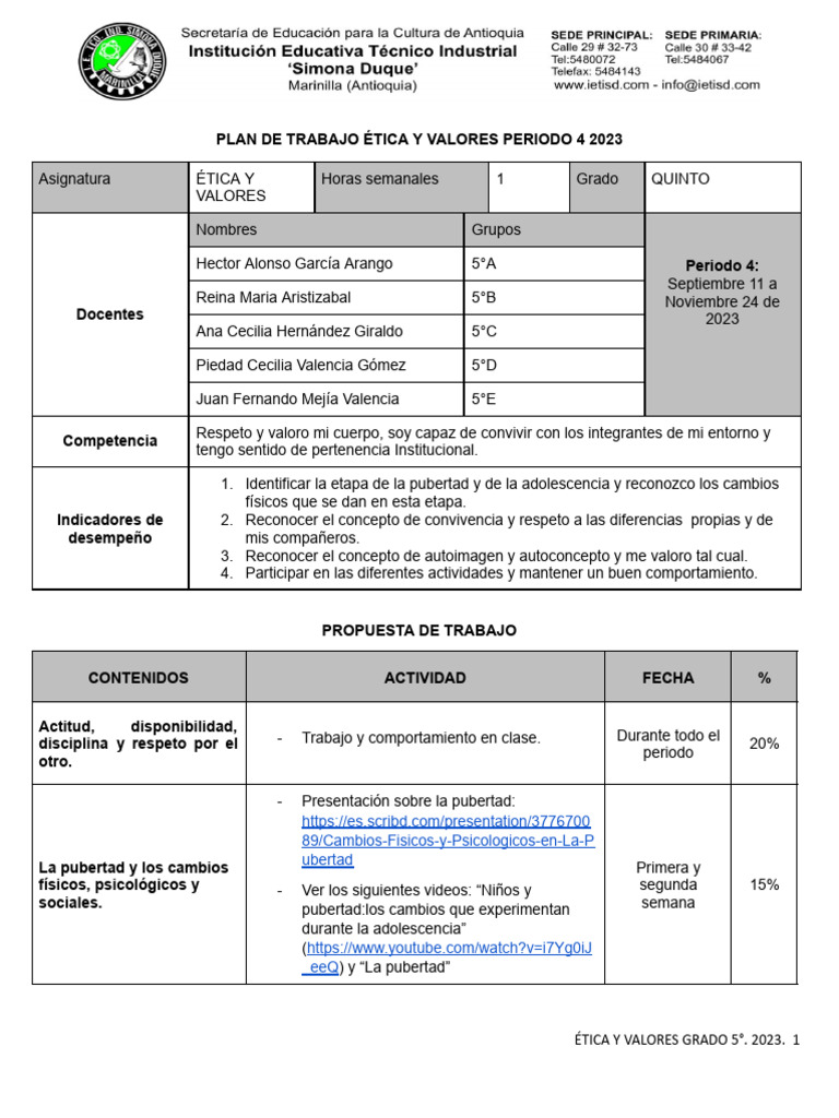 Guía Ética y Valores 5° Periodo 4 2023 | PDF