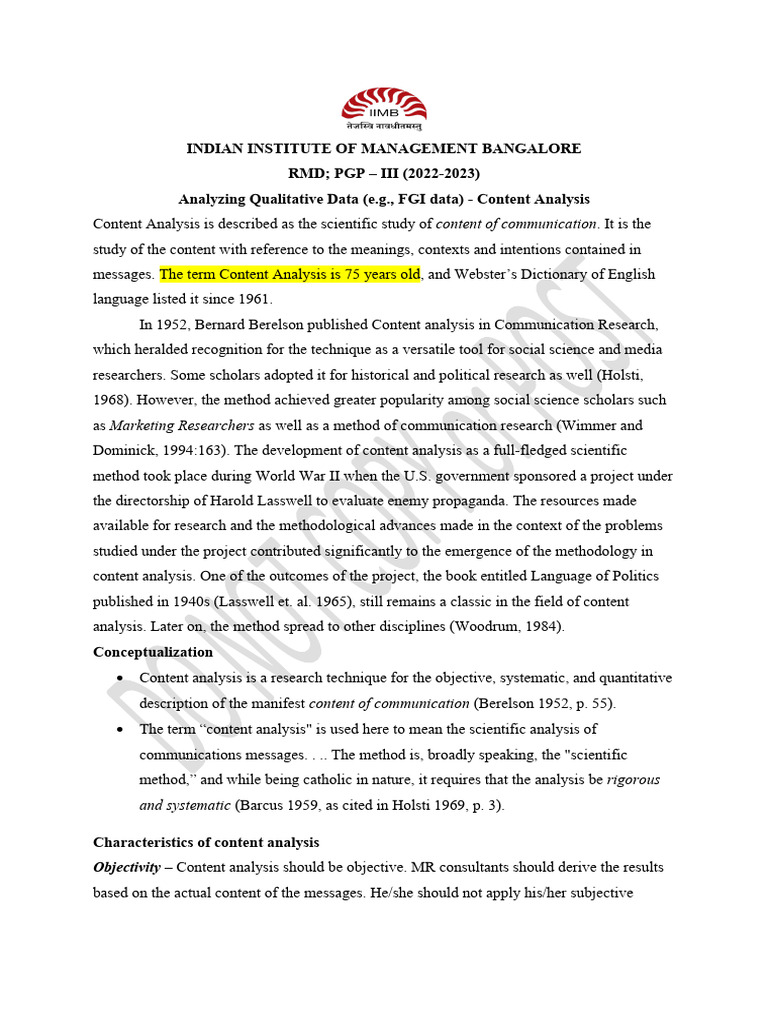 Content Analysis - Note | PDF | Human Communication | Cognition