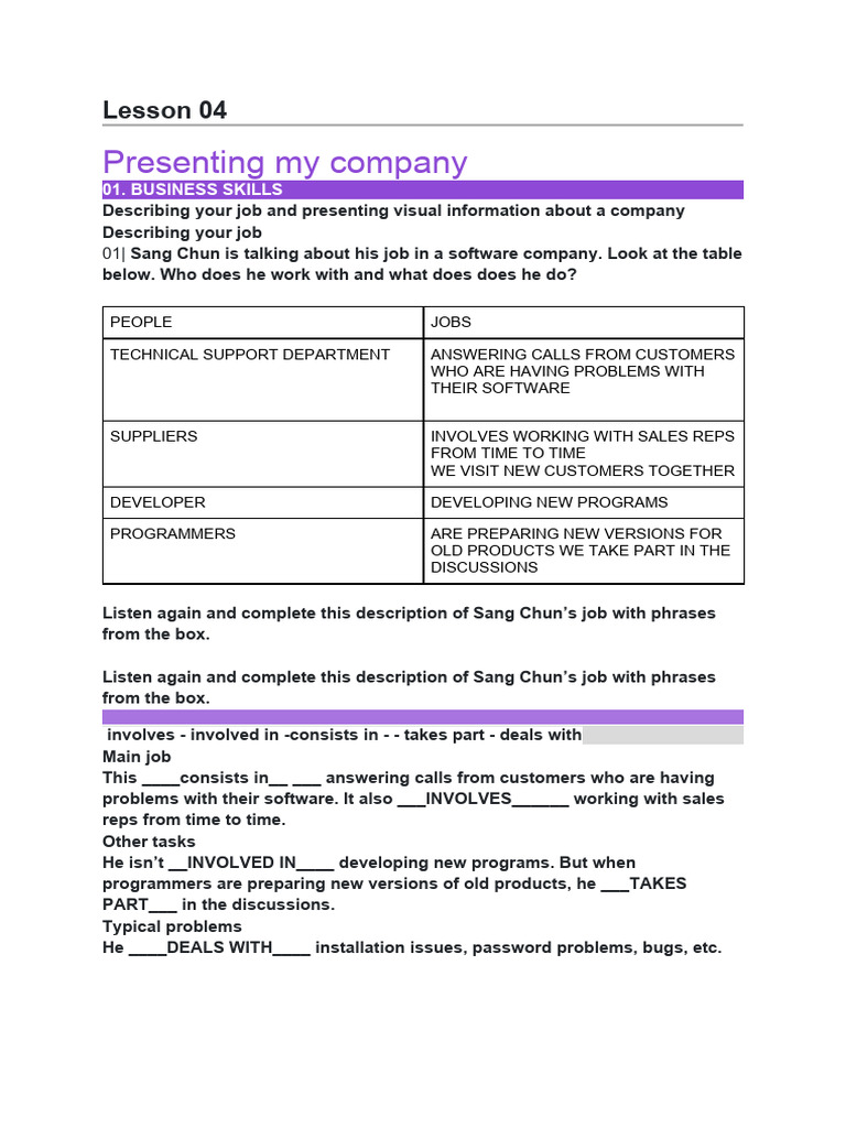 Lesson 04 Presenting My Company | PDF | Lenovo | Human Communication