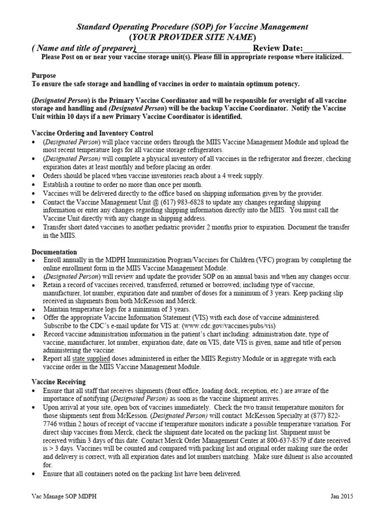Vac - Manage - SOP - MDPH - Sample 1-15 | PDF | Refrigerator | Public ...