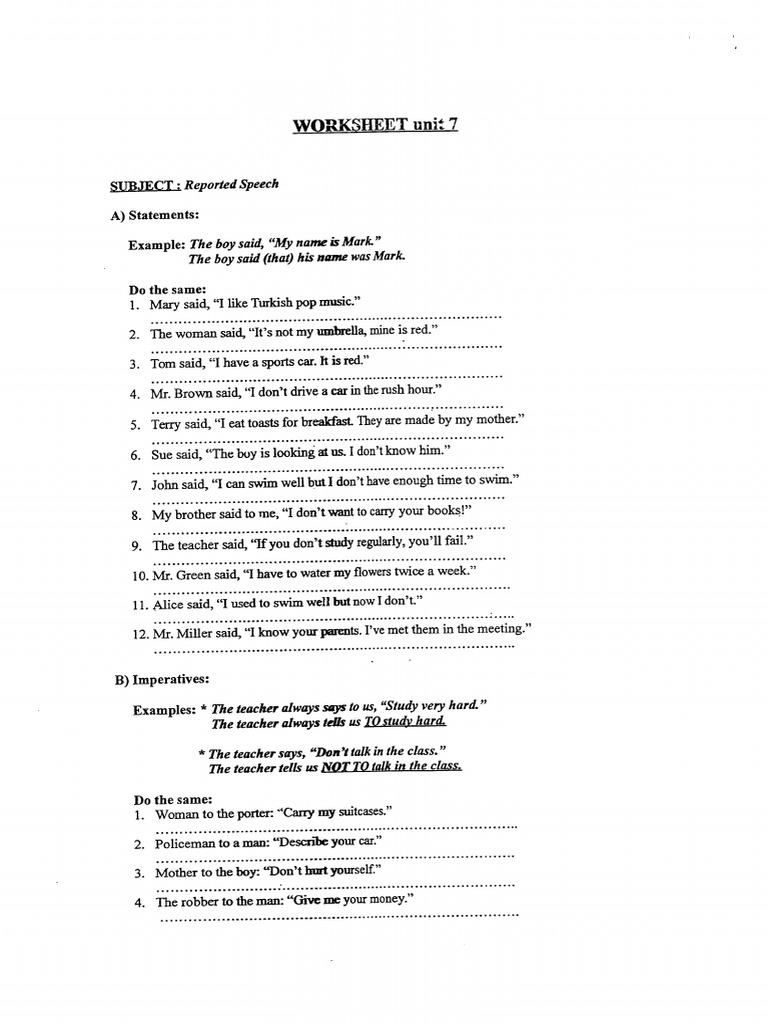 1.reported Speech - Summary.3ESO | PDF