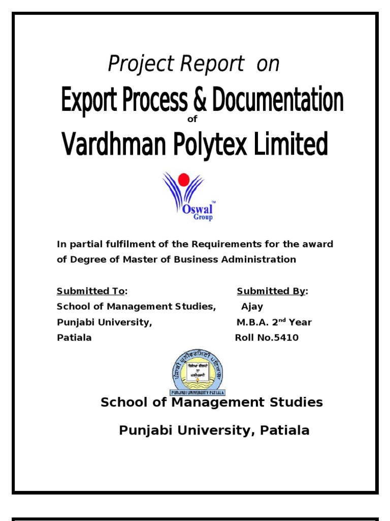 Vardhman Polytex Limited Bathinda Project For Mba | PDF | Bill Of Lading | Invoice