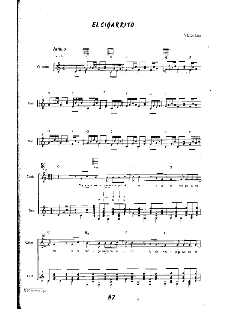 Partitura de El Cigarrito (Víctor Jara) | PDF