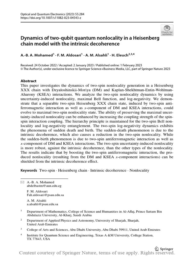 Dynamics of Two-Qubit Quantum Nonlocality in A Hei | PDF | Quantum ...
