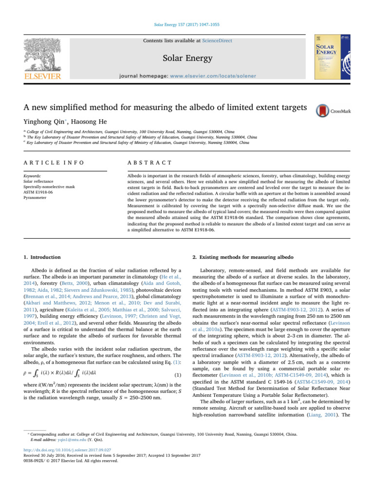 A New Simplified Method For Measuring The Albedo of Limited Extent ...