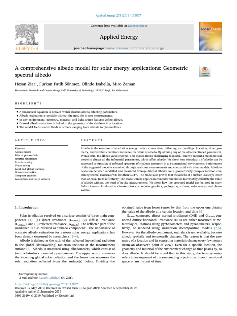 Comprehensive Albedo Model for Solar Energy | PDF | Applied And ...