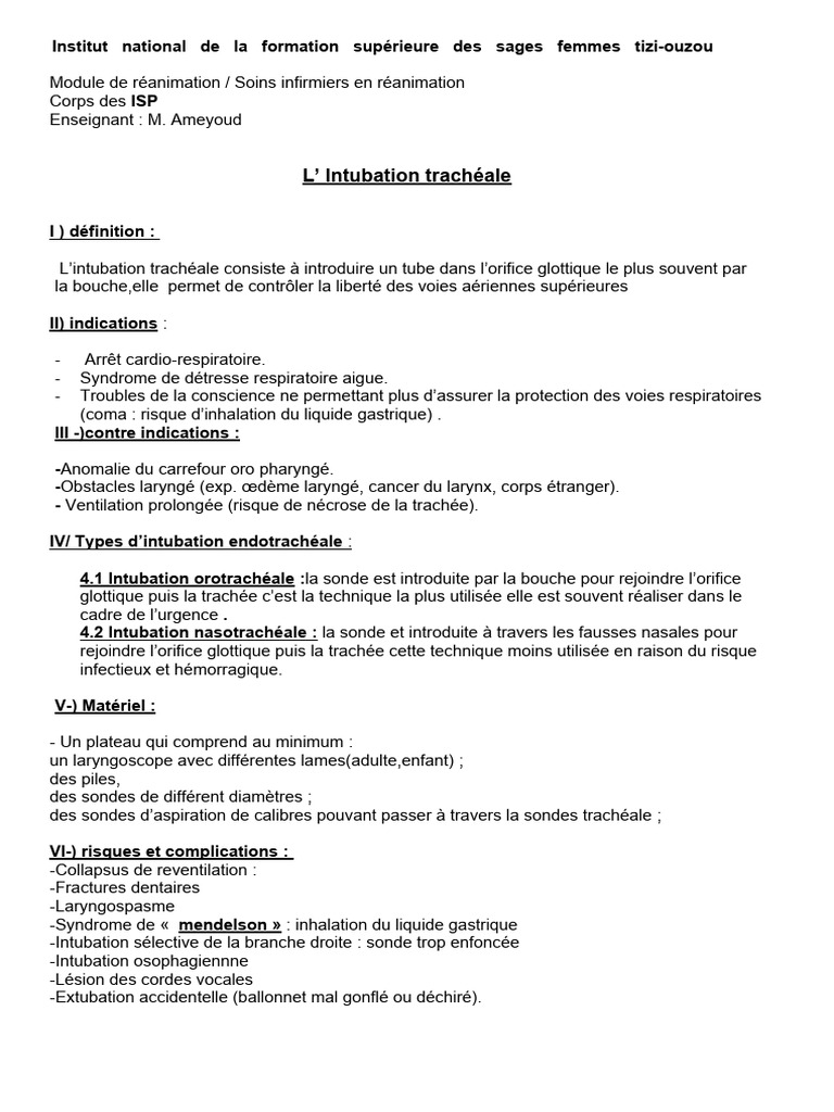 Intubation Trachéale | PDF