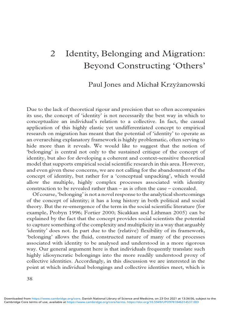 Identity Belonging and Migration Beyond Constructing Others | PDF