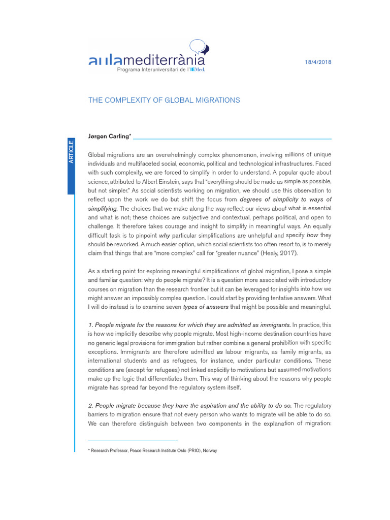 The Complexity of Global Migrations Carling-1 | PDF | Human Migration ...