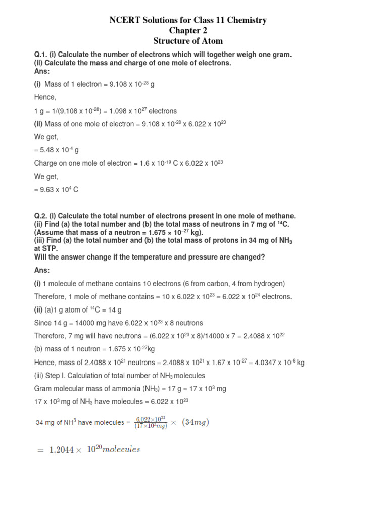 Structure of Atom Solutions | PDF | Electron Configuration | Proton